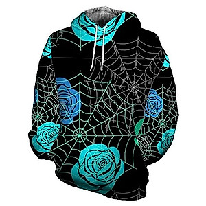 Muscularfit men hoodies with zipper Halloween Crewneck Sweatshirt Men Funny Cobweb Floral Print Graphic Tee Shirt Drawstring Long Sleeve Pullover Top time limited deals today Blue 3X