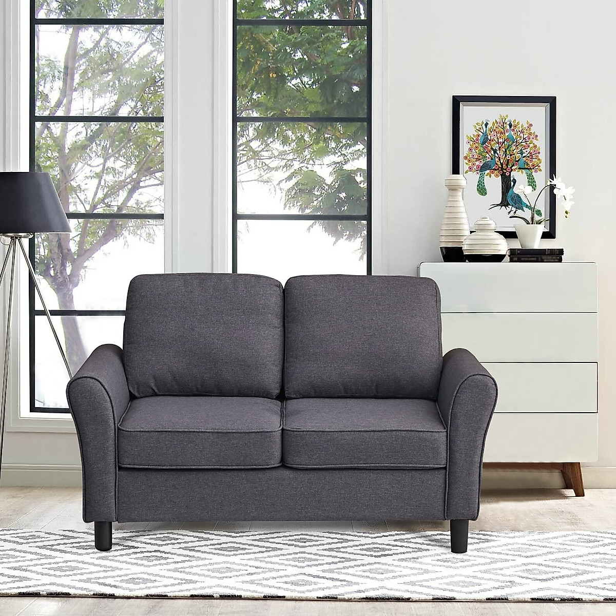 INSTORY Linen Loveseat Modern Sofa Comfy Couch for Living Room, Office, Bedroom - Grey
