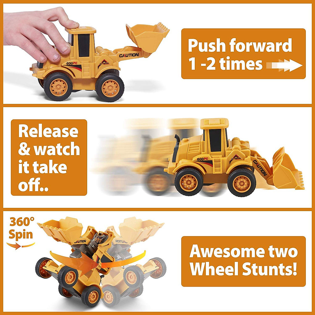 Chuchik Set of 3 Friction Power Transforming Construction Toys Vehicles Truck for Toddlers Age 3-6