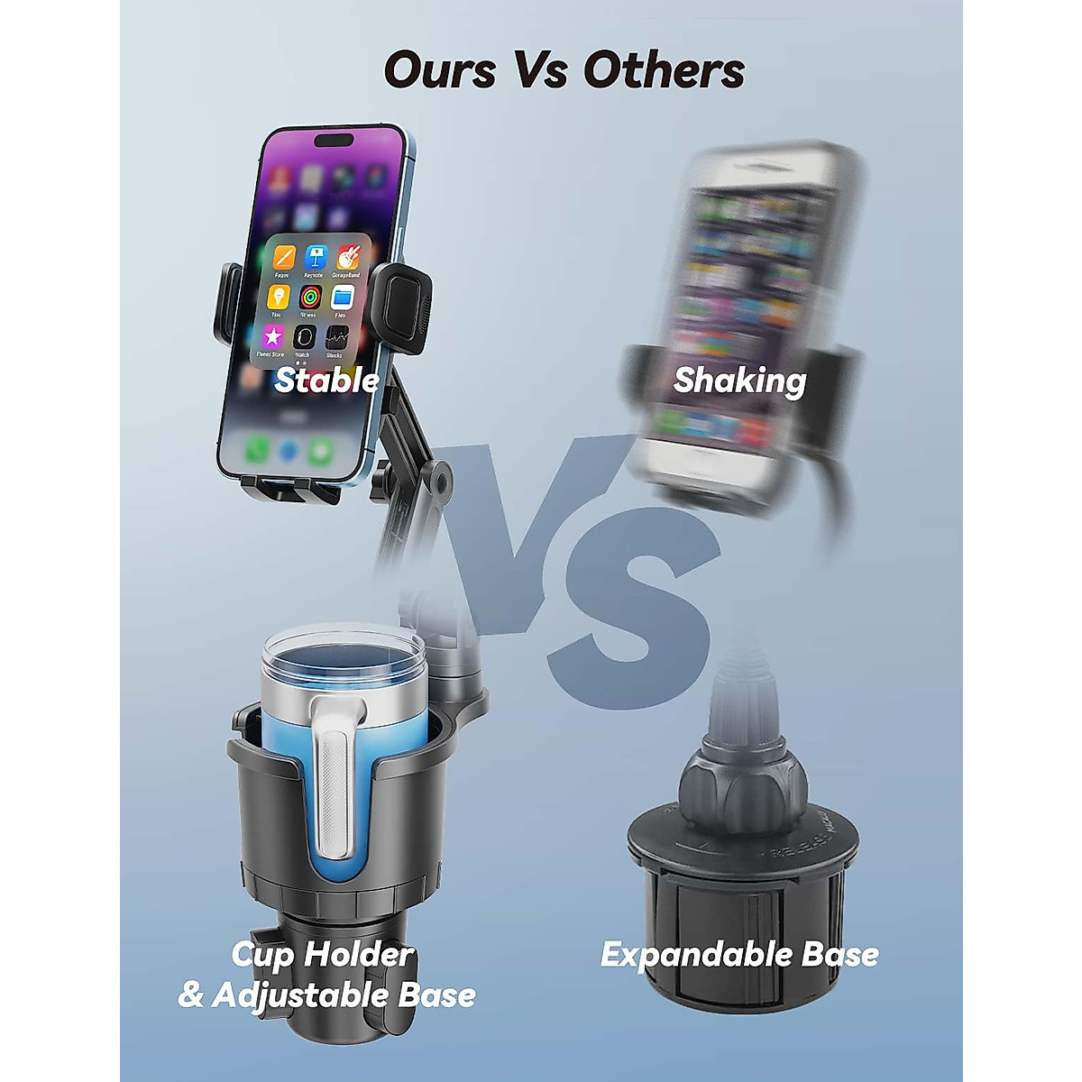 WAVECUER Cup Holder Phone Mount for Car, Phone Cup Holder for Car iPhone with Expandable Base, Compatible with iPhone Samsung All Phones (1 Pack)