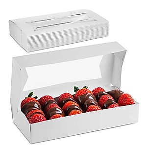 MT Products White Chocolate Covered Strawberry Boxes 12.5" x 5.5" x 2.25" - Bakery Boxes with Window - Pack of 15