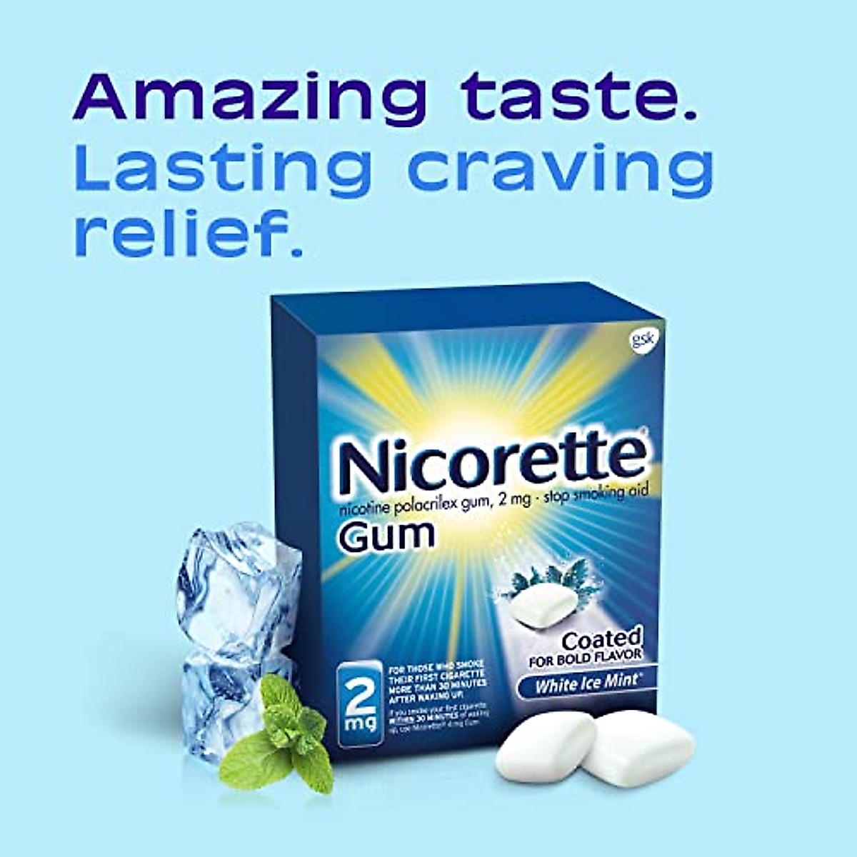Nicorette 2 mg Nicotine Gum to Help Quit Smoking - White Ice Mint Flavored Stop Smoking Aid, 160 Count