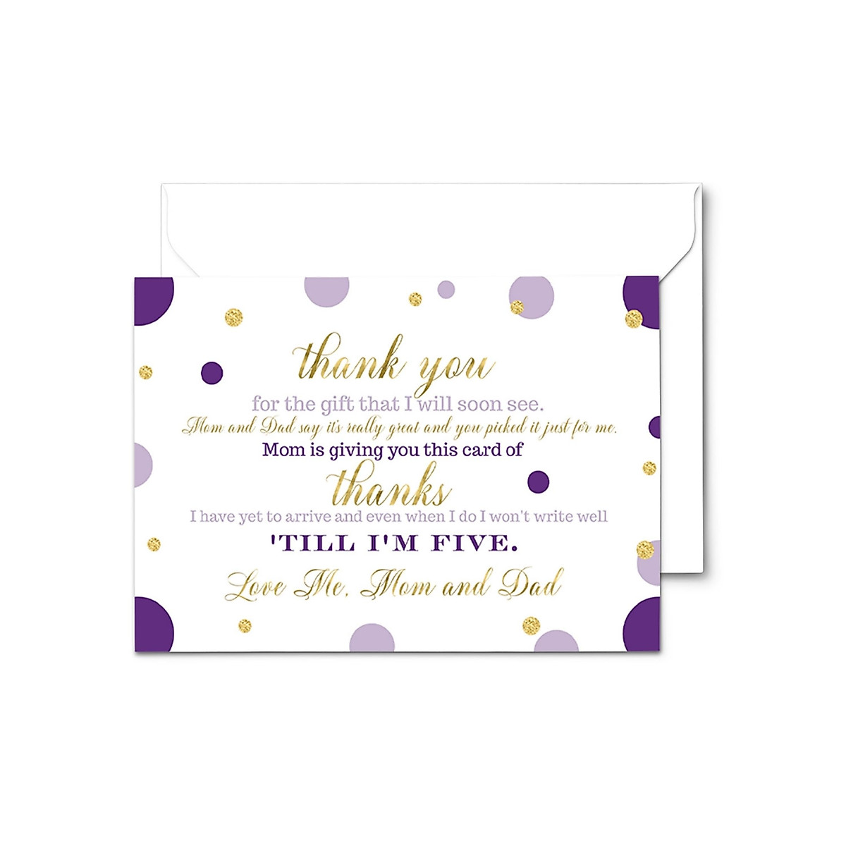Paper Clever Party 25 Purple and Gold Baby Thank You Cards Pack – Cute Baby Shower Notes with Envelopes, Prefilled Message, Customizable Blank Stationery, Princess Theme, New Parents Gift Ideas
