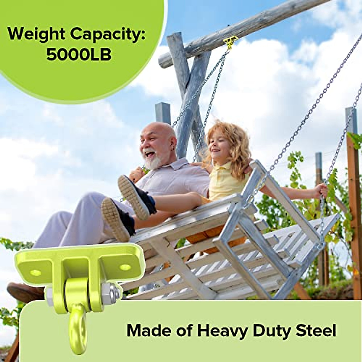 Swing Hangers for Wooden Sets Pack of 2 Heavy Duty Swingset Hardware with Locking Hooks for Porch, Patio, Playground Indoor/Outdoor by Highpro