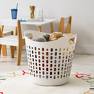 IRIS USA Laundry Basket 40L Durable and Flexible, Portable Round Bin, 1.15 Bushel Hamper for Storage with Ventilation Holes for Closet Dorm Laundry Room Bedroom, White