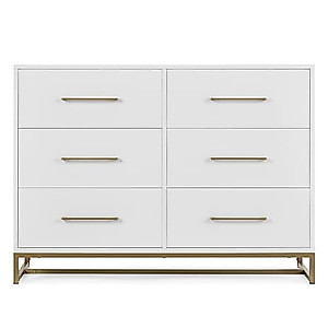 Delta Children Jade 6 Drawer Dresser with Interlock Drawer System, Bianca White/Melted Bronze