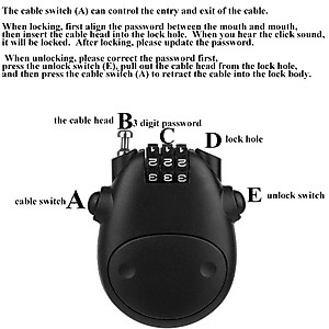 HomeSoGood Combination Lock, Black, Suitcase, Helmet, Bike, Luggage, Doors, Briefcase, Purse, Accessories, Retractable Steel Cable, 75cm