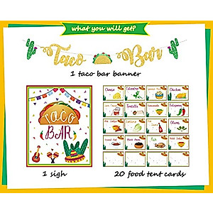 Homond Taco Bar Decoration Kit, Taco Bar Banner Sign Tents Garland for Fiesta Mexican Cinco De Mayo Themed Party, Bachelorette Bridal Shower, 22pcs.