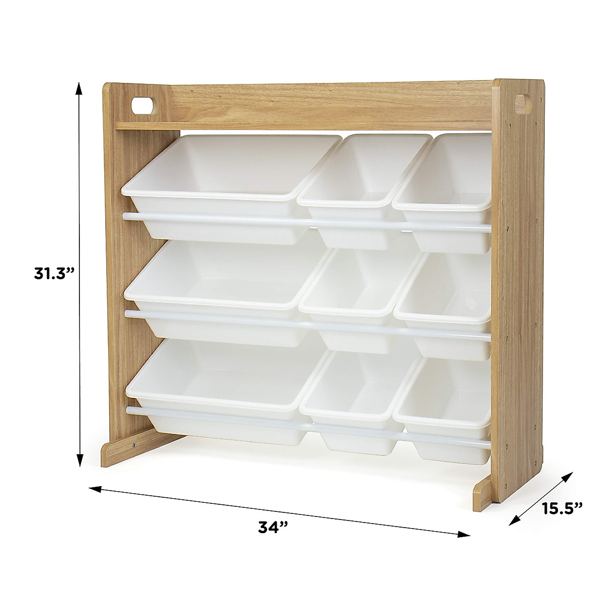 Humble Crew, Natural Wood/White Toy Organizer with Shelf and 9 Storage Bins