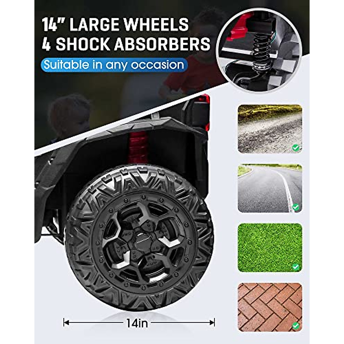 ANPABO 24V 4WD Ride on Car Truck w/Remote Control, 2WD/4WD Switchable Kids UTV, 4 Shock Absorbers, 19" Spacious Seat, Soft Start, Music Player, Electric Car for Kids Ages 3+ -Blue…