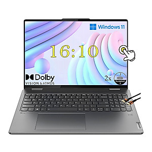 LENOVO Yoga 7I 16" 2-in-1 WUXGA 16:10 Touchscreen Laptop, Intel Core I5-1335U, Fingerprint Reader, Backlit KB, 2xThunderbolt, Wi-Fi 6E, Storm Grey, Win 11 W/Stylus Pen (8GB RAM | 512GB PCIe SSD)