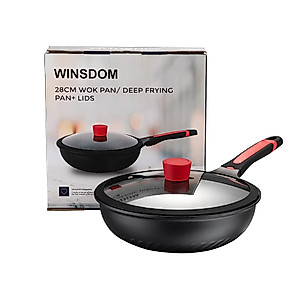 WINSDOM Wok Pan with Lid Aluminum Nonstick Frying Pan Skillet with Lid 11inch Induction Cookware Woks and Stir-fry Pan with Heat Indicator Dishwasher Safe