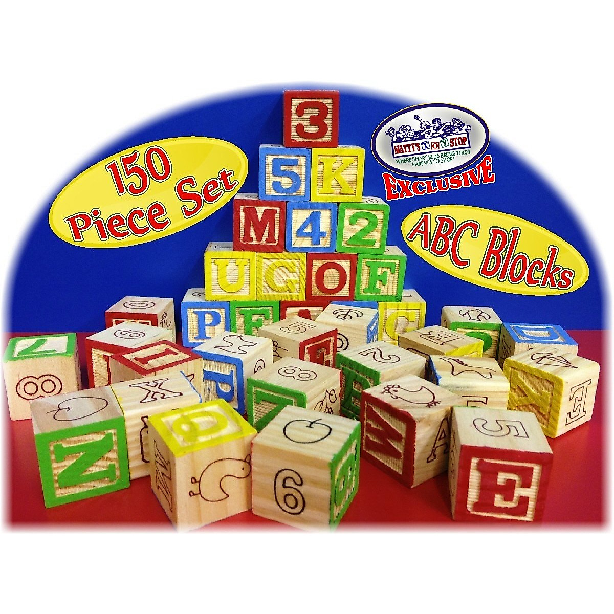 Matty's Toy Stop 150 Piece ABC Stack N' Build Wood Alphabet Blocks Bulk Classroom Set with Exclusive Storage Bag