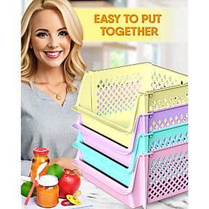 Skywin Large Stackable Storage Bins for Pantry, Multi - 4 Pack Stackable Bins For Organizing Food, Kitchen, and Bathroom Essentials (Rhombus)