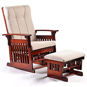 Dvasovio Rustic Glider Chair for Nursery with Ottoman, Resistant Rubber Wood Nursery Glider and Ottoman Sets for Relaxing, Rocking Chair for Living Room Bedroom, Cherry