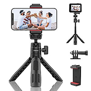 ULANZI M12 Extendable Selfie Stick for Gopro, Portable Vlog Cell Phone Tripod Stand with Phone Mount and Gopro Adapter, Mini Hand Grip Compatible with Gopro Hero 10/9/8/7/6/5 and Smartphone