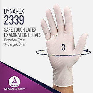 Dynarex Safe-Touch Disposable Latex Exam Gloves, Powder-Free, Used in Healthcare, Corrections/Law Enforcement, Industrial and Salon/Spa Settings, Bisque, Extra-Large (XL), 1 Box of 100 Gloves