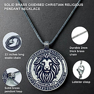 GUAAFA Bible Verse & Lion Pendant for Men & women Locket Necklaces - Blessed is the One Who Trusts In the Lord | Christian Faith Religious Gifts Jewelry for grandson and Grand Daughter(Rustic Silver)