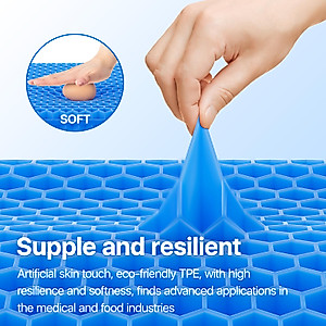 Gel Seat Cushion, Cooling seat Cushion Thick Big Breathable Honeycomb Design Absorbs Pressure Points Seat Cushion with Non-Slip Cover Gel Cushion for Office Chair Home Car seat Cushion for Wheelchair
