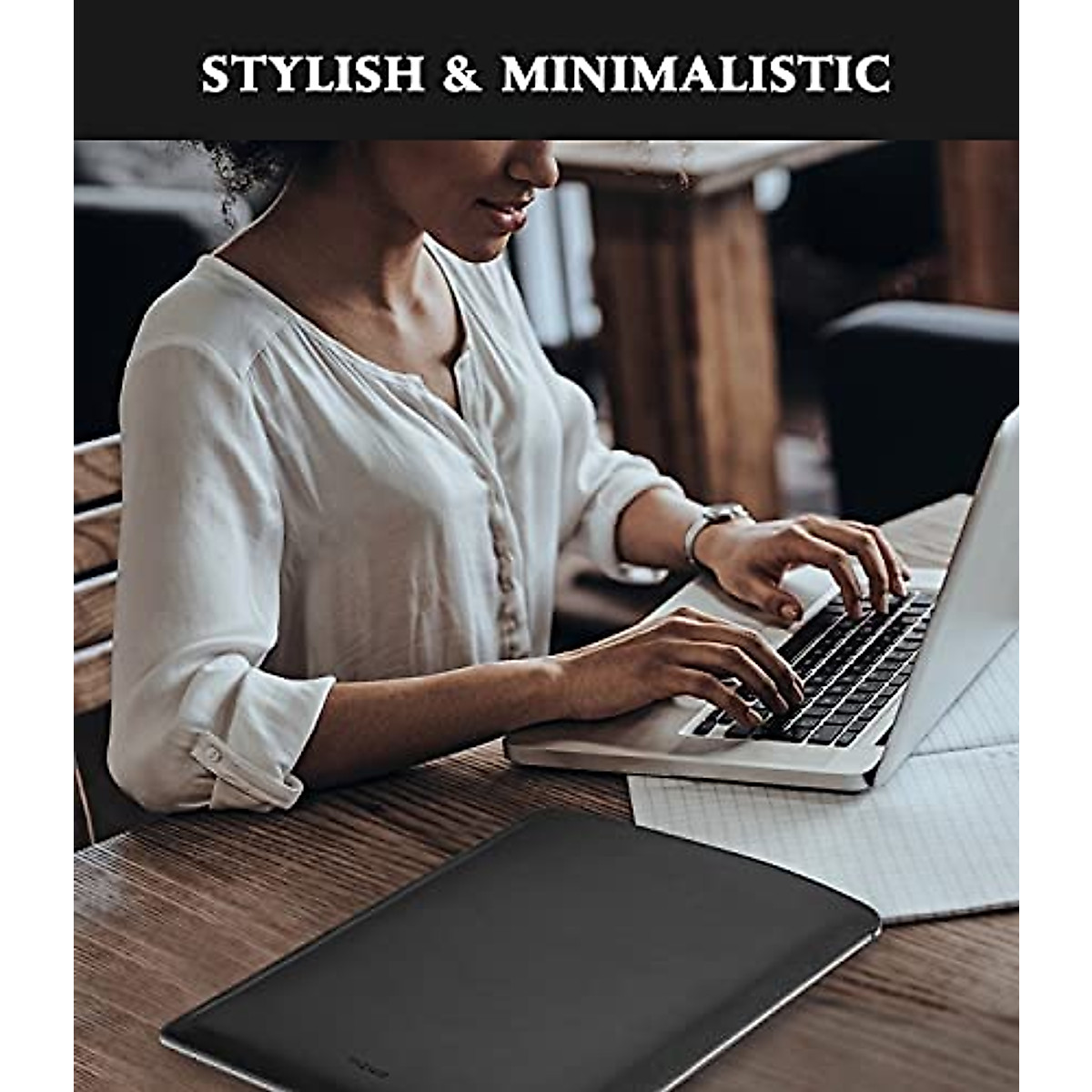 MoKo Laptop Sleeve Compatible with 13.3 MacBook Air Pro, iPad Air/Pro 13 inch, Surface Pro 9/8, PU Leather Notebook Briefcase Carrying Bag Slim Stylish Case Pouch, Black