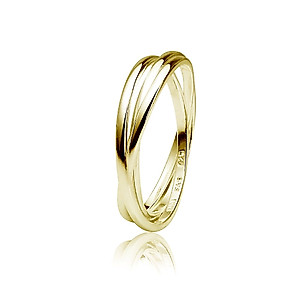 Hoops & Loops Yellow Gold Flashed Sterling Silver Polished Triple Interlocking Rolling Thin Band Ring, Size 6