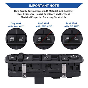Driver Side Power Window Switch Compatible with 2009-2012 Dodge RAM 1500/2500 / 3500 Quad & Crew Cab Pickup, Double Auto Buttons (Without Power-Fold Mirrors, Replaces 4602863AB, 4602863AC)