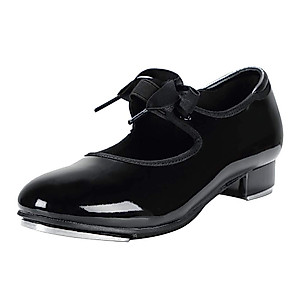 Linodes Unisex PU Leather Ribbon Tie Tap Shoe Dance Shoes for Women and Men's Dance Shoes-601-Black Patent-8M