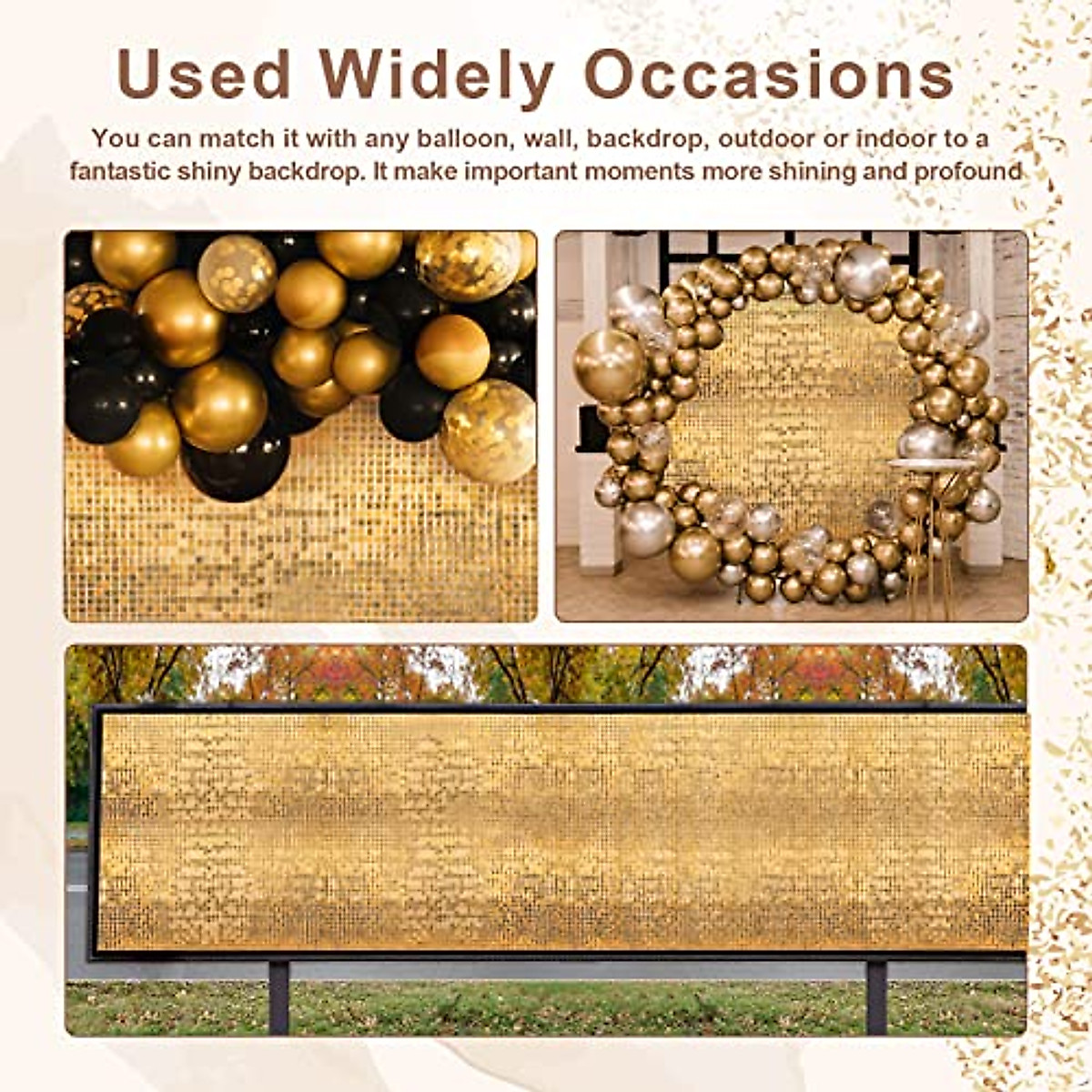 Ayfjovs 24 PCS Gold Shimmer Wall Panels Sequin Shimmer Wall Backdrop, Gold Back Drops Pack for Party Decorations Birthday Wedding & Engagement Anniversary Home Decor