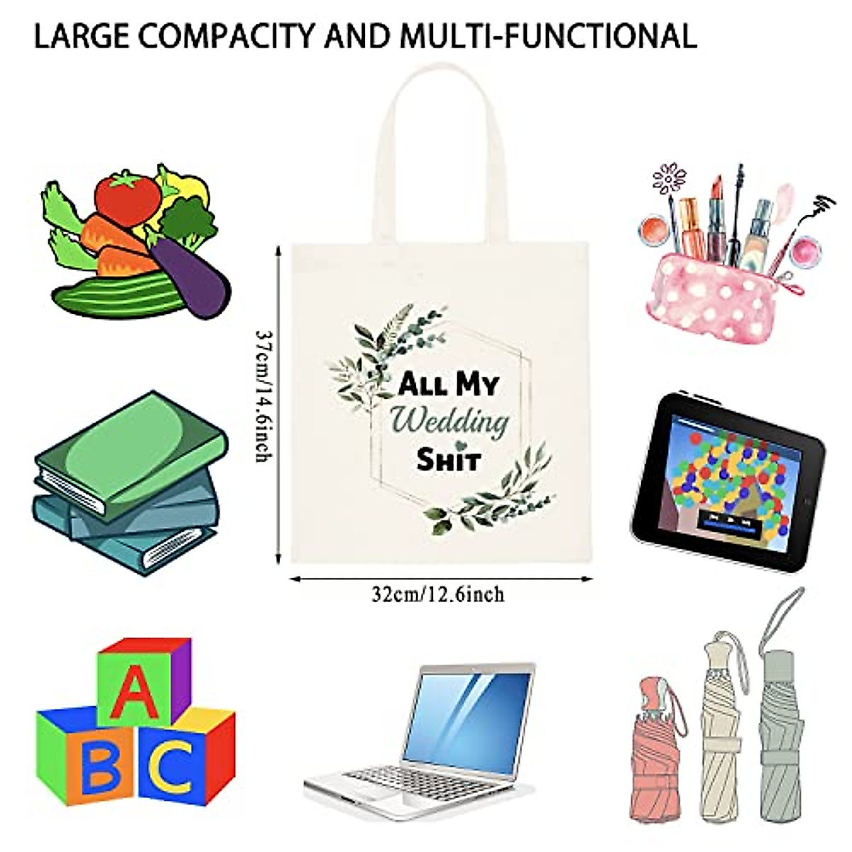 TSOTMO Bride To Be Gift All My Wedding Shit Floral Bride Wedding Day Emergency Kit Tote Bag (Wedding shit tote)