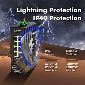 MokerLink 8 Port Gigabit Industrial DIN-Rail Ethernet Switch, 2 SFP Ports with 1 LC 20KM Module(SMF), IP40 Rated Unmanaged Network Switch (-40 to 185°F), with UL Power Supply