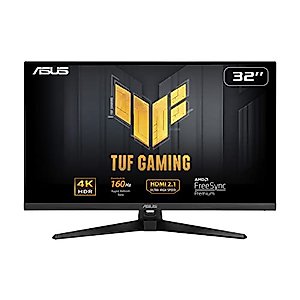 ASUS TUF Gaming 32” (31.5” viewable) 4K HDR DSC Gaming Monitor (VG32UQA1A) - UHD (3840 x 2160), 160Hz, 1ms, Extreme Low Motion Blur Sync, Freesync Premium, HDMI2.1, Speakers, 120% sRGB, DisplayHDR 400