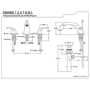 Kingston Brass KB6961LL Legacy 8-Inch to 16-Inch Widespread Lavatory Faucet with Pop Up, Polished Chrome