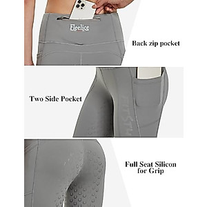 FitsT4 Sports Women's Winter Full Seat Riding Tights Fleece Lined Horse Riding Pants Silicon Grip Horseback Equestrian Breeches Pockets Grey Size M