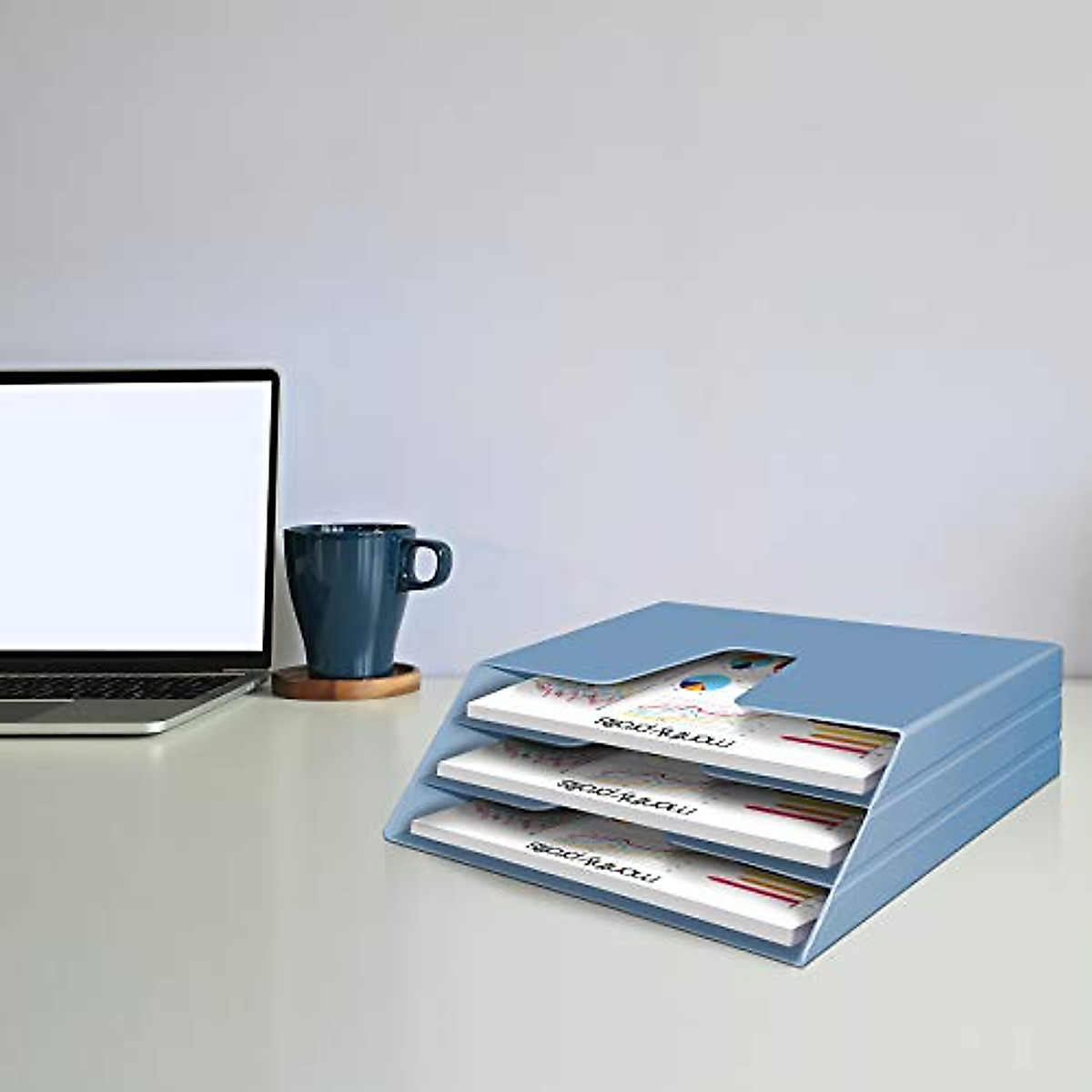 Acrimet Horizontal Triple File Folder Holder Organizer (Solid Blue Color)