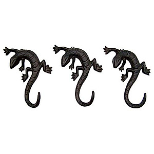 Cast Iron Lizard Wall Hooks, Rustic Home Décor for Hanging Towels, Coats, Hats, Set of 3, 7 1/2 Inches