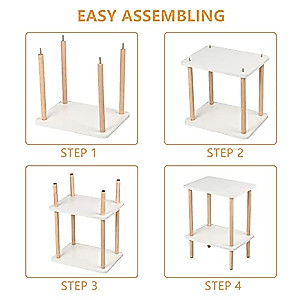exilot 2-Tier Side Table Tall End Table with Storage Rack Wooden Nightstand Bedside Table for Living Room Bedroom Office No-Tool Assembly (White).