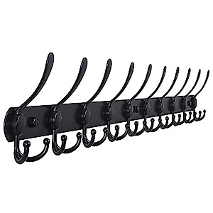Dseap Coat Rack Wall Mount - 38” Long 10-Tri-Hooks Heavy Duty Coat Hanger Rail Wall Hooks for Hanging Coats Hats Clothing Clothes Purse Mudroom Entryway, Black