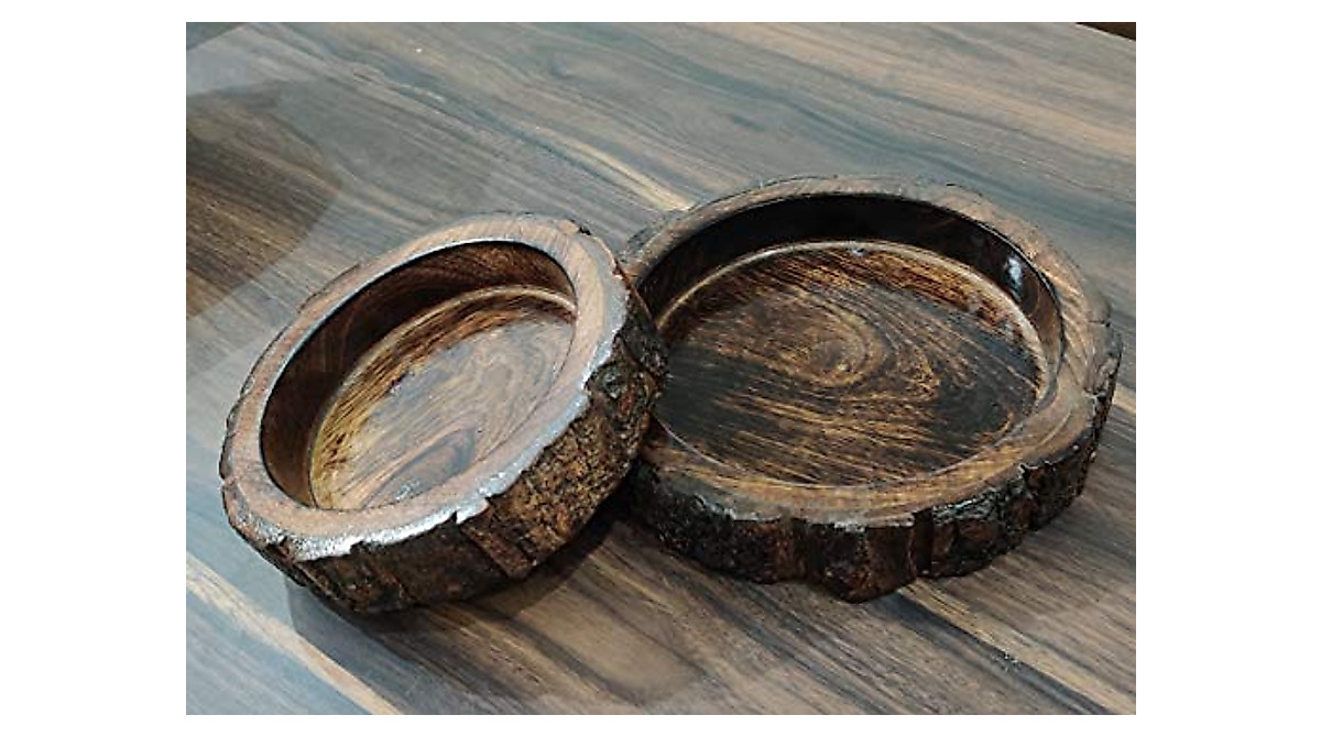 Handmade Wooden Tray Set with Tree Bark Edge | Rustic Serving Platters