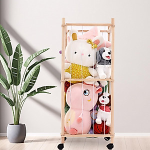 Stuffed Animal Storage, Stuffed Animal Zoo Wood Storage Box with 360° Brake Wheels, Toy Organizer Plush Toy Holder Nursery Room Organizer Zoo Cage for Kids Playroom, Bedroom, Nursery