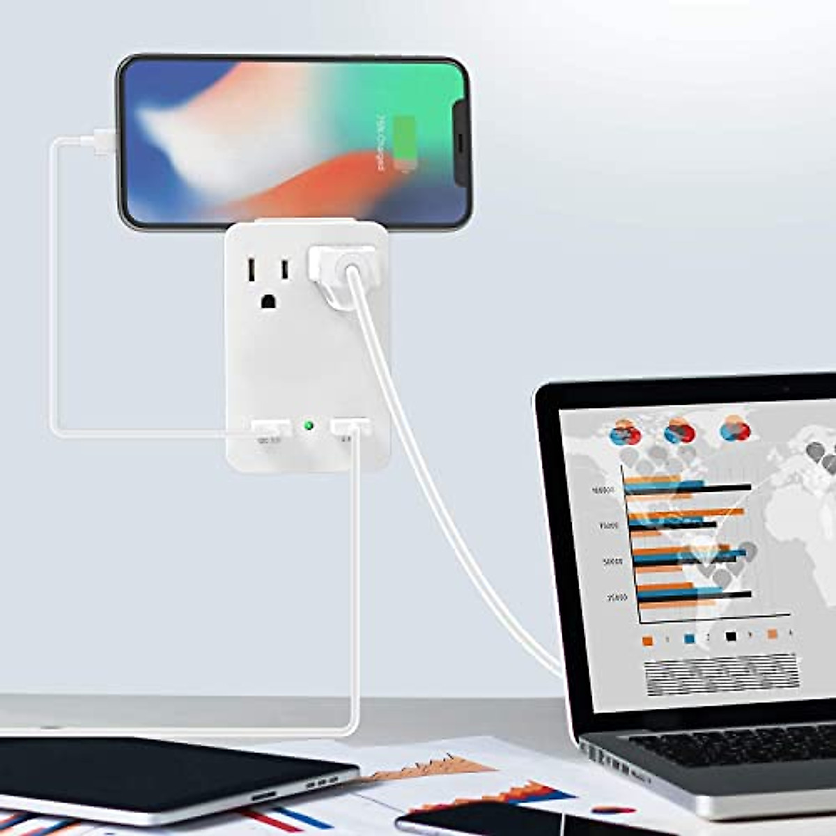 UK Power Adapter, Europe Travel Adapter Kit - QC 3.0 2 USB + 2 US AC Outlets, Travel Plug with 5 Conversion Plugs for US, Europe, UK, Italy, Japan,India and More - Perfect for Laptop, Cell Phones