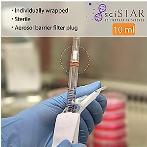 SciStar 10mL Disposable Polystyrene Serological Pipettes, Individually Wrapped, Sterile, Standard Length, Laboratory Grade (Case of 200)