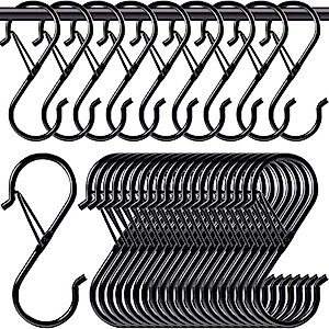 30 Pack S Hooks for Hanging,S Hooks with Safety Buckle,Heavy Duty S Shaped Hooks,3.55 inch Rustproof S Hanging Hooks,Black S Hooks for Hanging Plants Kitchen Utensil Pots Pans Bathroom Closet Garden