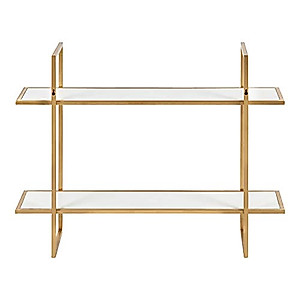 Kate and Laurel Leigh Wood and Metal Wall Shelf, 30" x 24", White and Gold, Unique Modern Glam Home Decor with Efficient Storage Shelves for Smaller Spaces