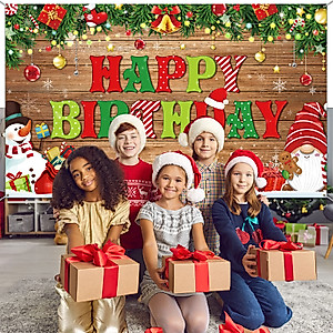 Christmas Birthday Theme Backdrop Merry Xmas Happy Birthday Background with Snowman and Gnome Pattern Xmas Birthday Photo Booth Background Christmas Party Backdrop for Kids Christmas Party Decoration