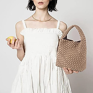 Fashion Tote Satchel Ladies Handmade Woven Hobo Handbags Adjustable Shoulder Bucket Bag Top-handle with Purse for Women (Apricot)