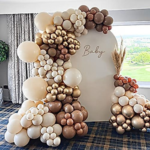 Brown Balloon Garland Arch Kit 153PCS Nude Sand Beige White Chrome Gold and Tan Coffee Brown Latex Balloon for Boho Baby Shower Wedding Birthday Party Decoration