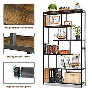 Tektalk Bookshelf，Rustic 6 Open Shelves Bookcase, Standing Book Shelf Display Bookshelves Storage Organizer Rack for Bedroom Living Room Home Office - Brown