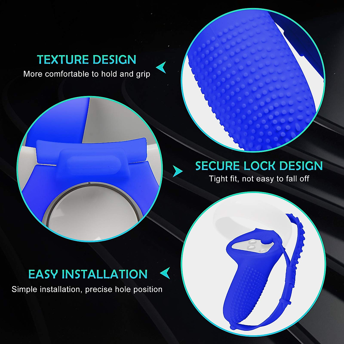 2021 Newest Soft Silicone Controller Skin Grip Cover Protector for Oculus Quest 2 with Paddy Backhand Strap No More Controllers Flying Out - Quest 2 Accessories by X-super Home (Quest 2, Blue)