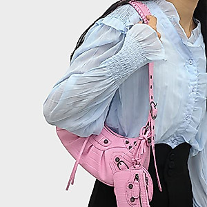 Women Punk Style Rivet Satchels Handbags PU Leather Shoulder Crocodile Pattern Shoulder Bag With Mirror And Card Hobo Bags