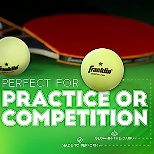 Franklin Sports Glow in The Dark Ping Pong Balls - Official Size + Weight 40mm Table Tennis Balls - One Star Glow in The Dark Ping Pong Balls - Durable High Performance Balls - Green - 6 Pack